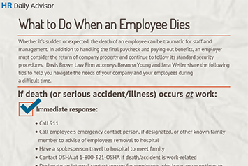 Checklist: What to do When an Employee Dies - HR Daily Advisor